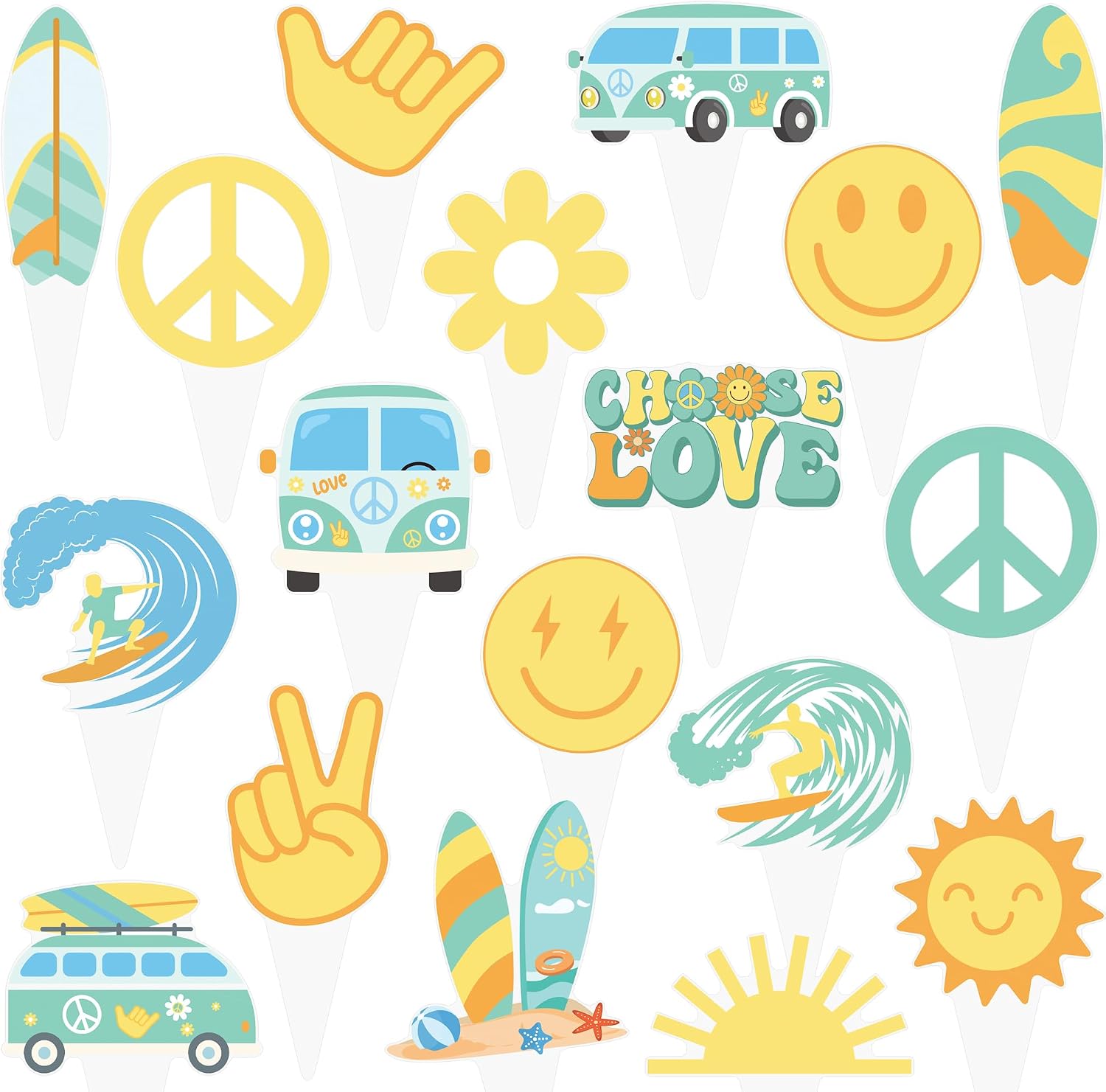 Amazon.com: Surfing Party Cupcake Toppers Hippie Groovy Birthday ...