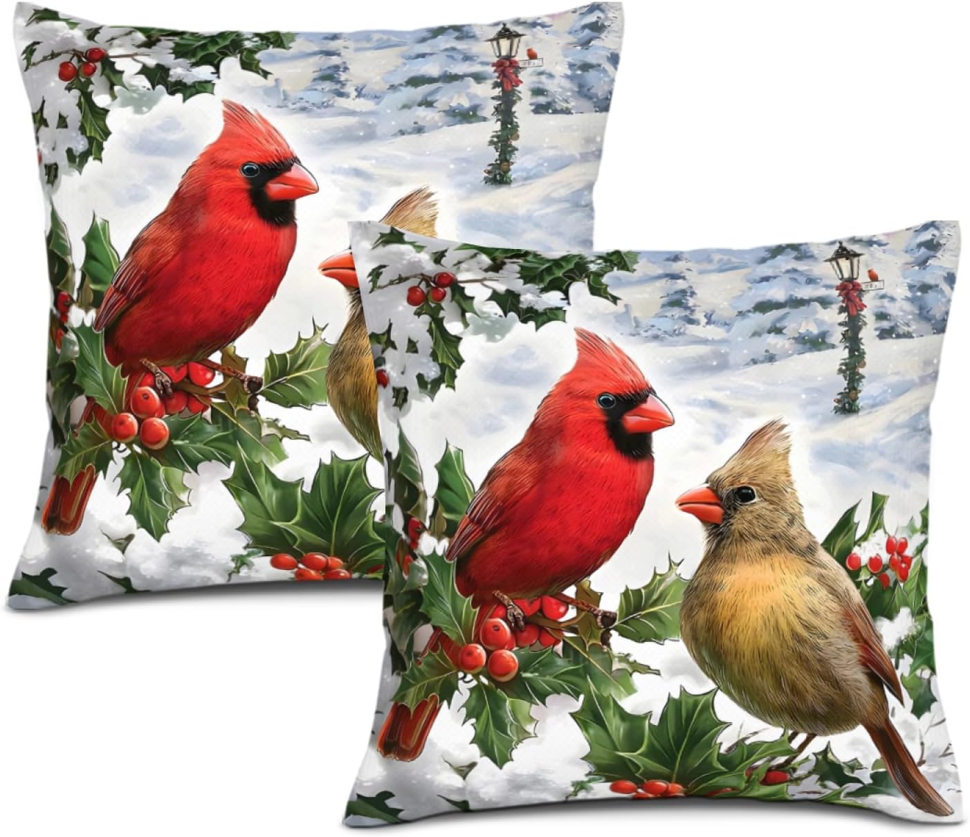 Amazon.com: Waiyear Throw Pillows Cover Winter Cardinal Birds Pillow ...