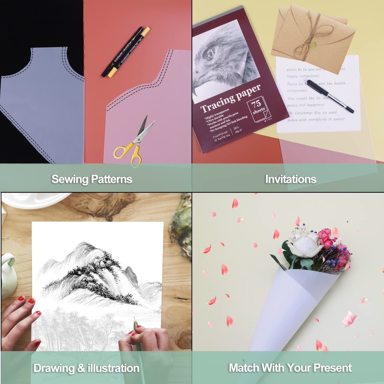 Snapklik.com : Tracing Paper For Drawing, 9 X 12 Tracing Paper Pad, 75 ...