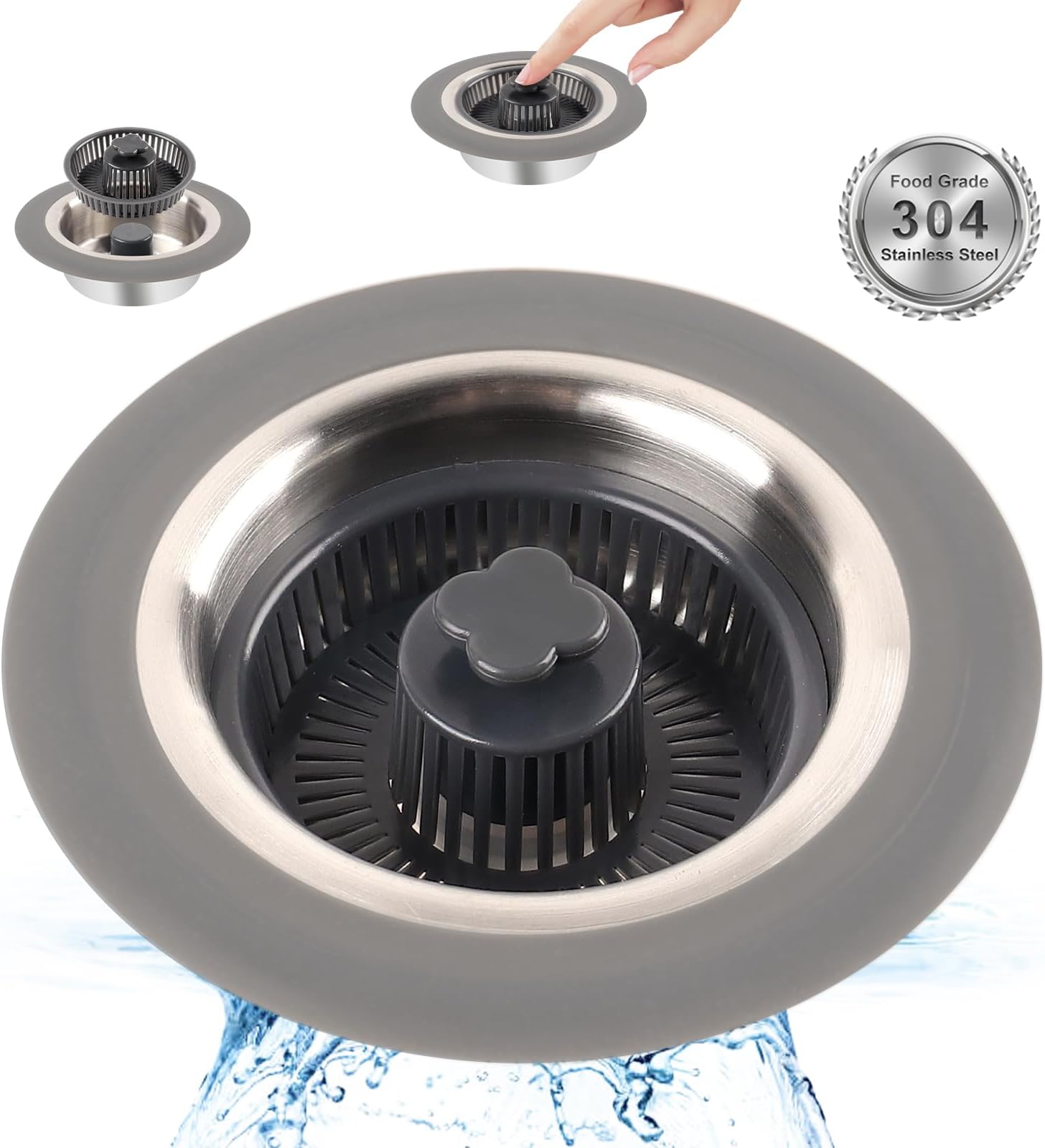 Upgraded 3in1 Kitchen Sink Drain Strainer,Sink Stopper,Stainless Steel ...