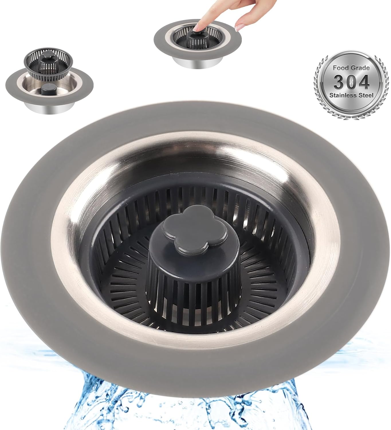 Upgraded 3in1 Kitchen Sink Drain Strainer,Sink Stopper,Stainless Steel ...