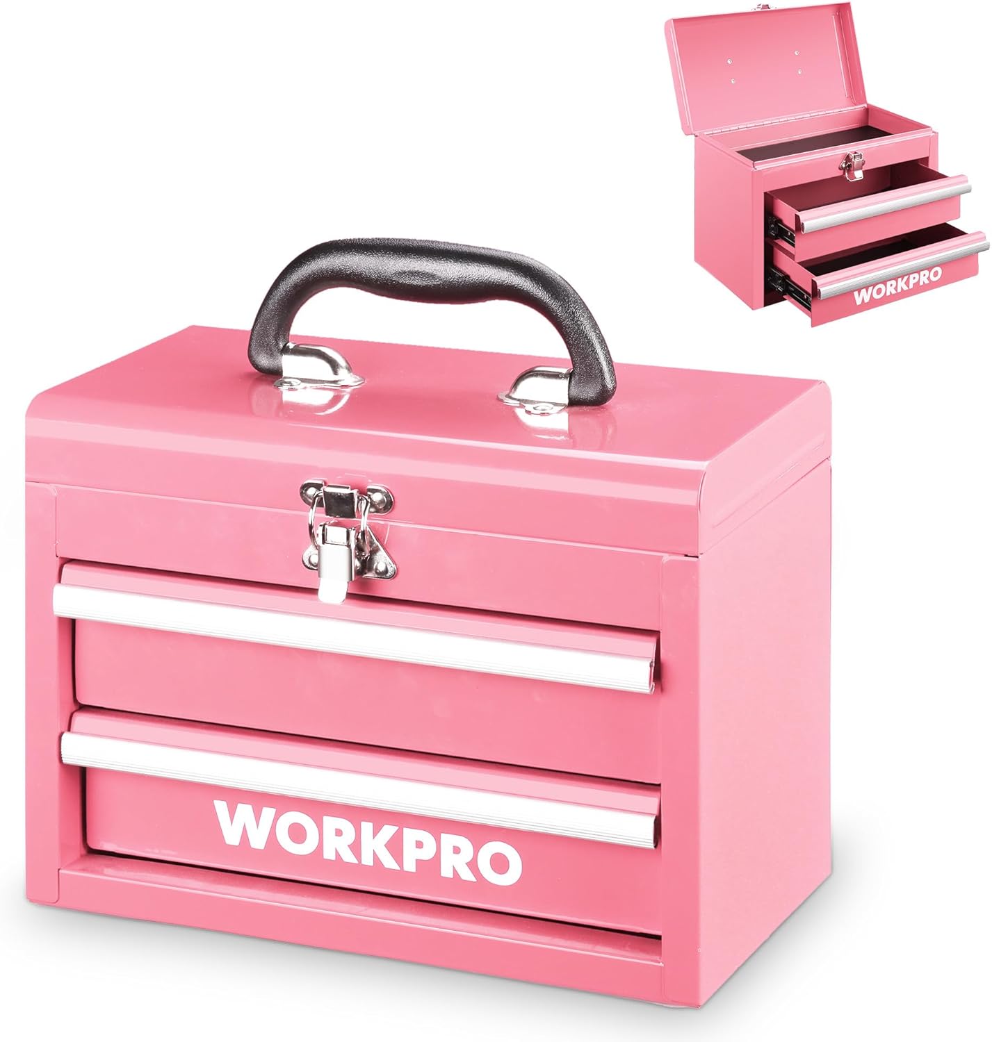 WORKPRO Portable Mini Tool Box, 2 Drawers Metal Tool Chest with Ball ...