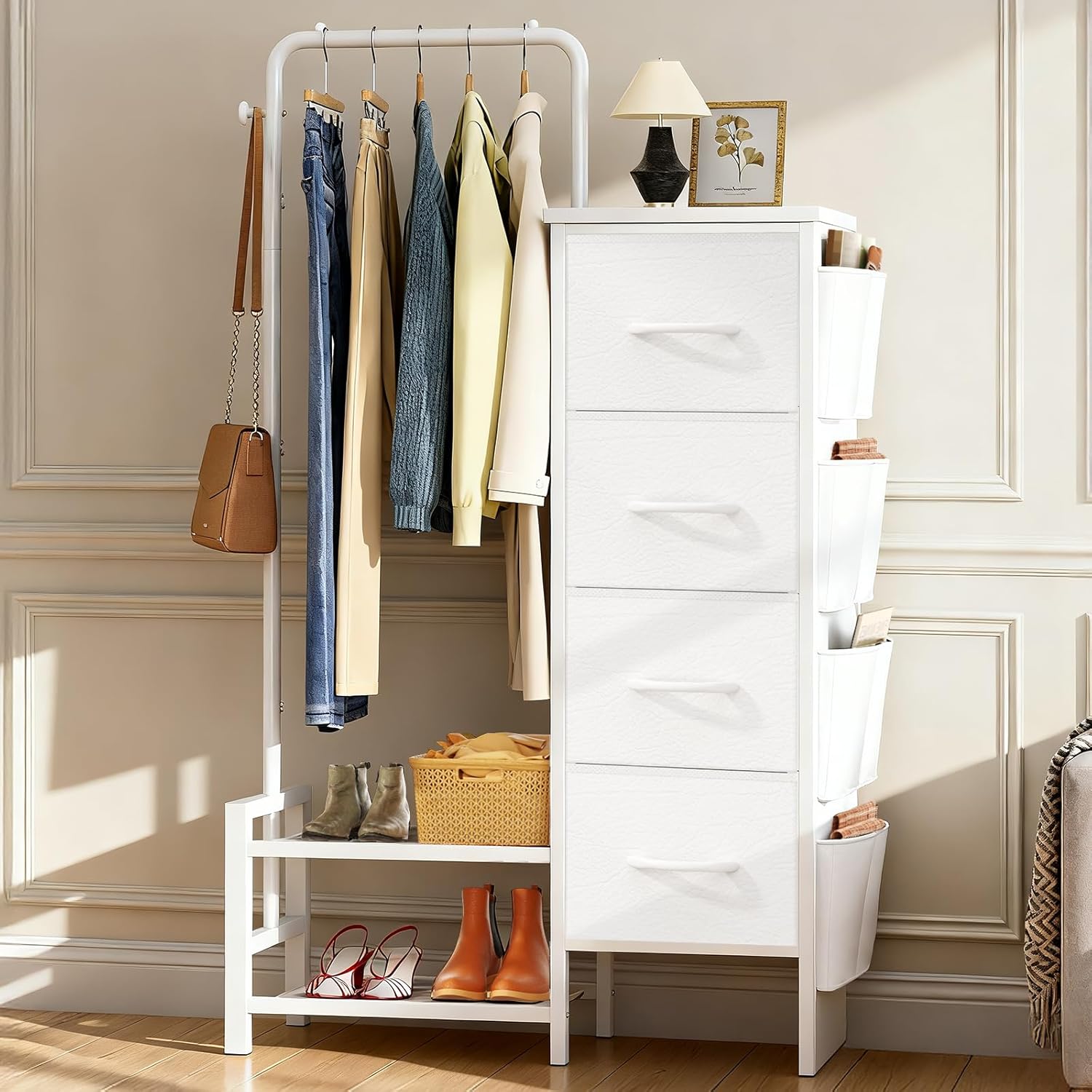 Amazon.com: LZNIOZ Dresser with Hanging Rack - 4 Drawers & 4 Side Bags ...