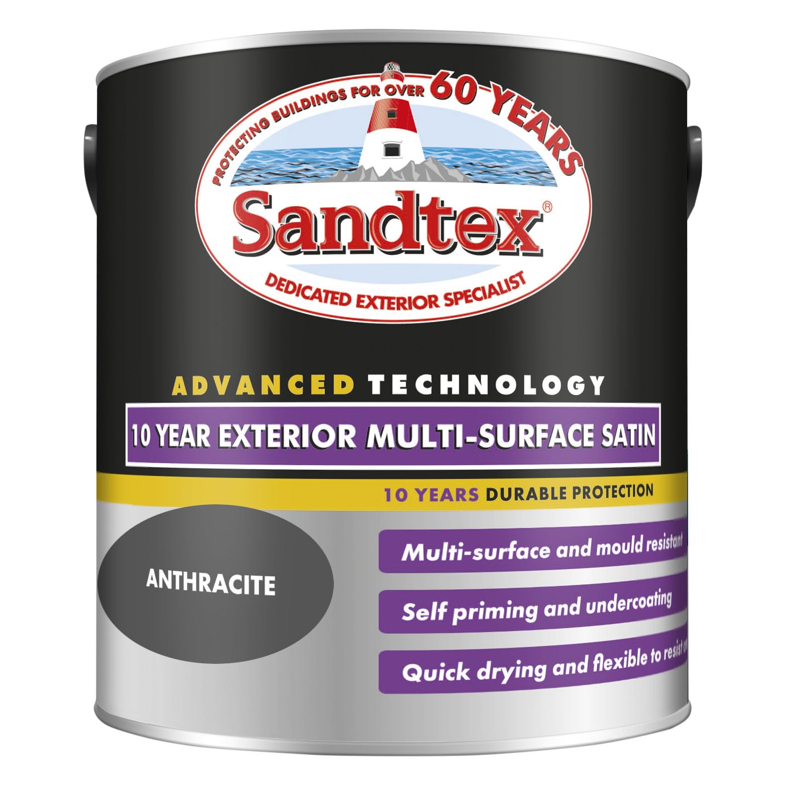 Sandtex 10 Year Multi Surface Satin Paint 2.5l Anthracite : Amazon.co ...