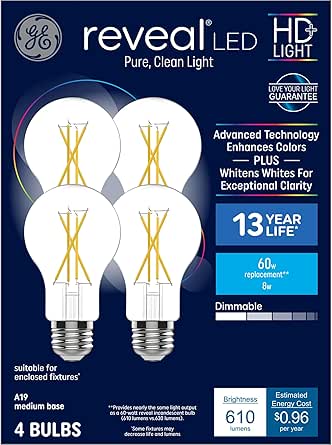 GE Reveal HD+ LED Light Bulbs, 60 Watt, A19 Bulbs (4 Pack) - Amazon.com