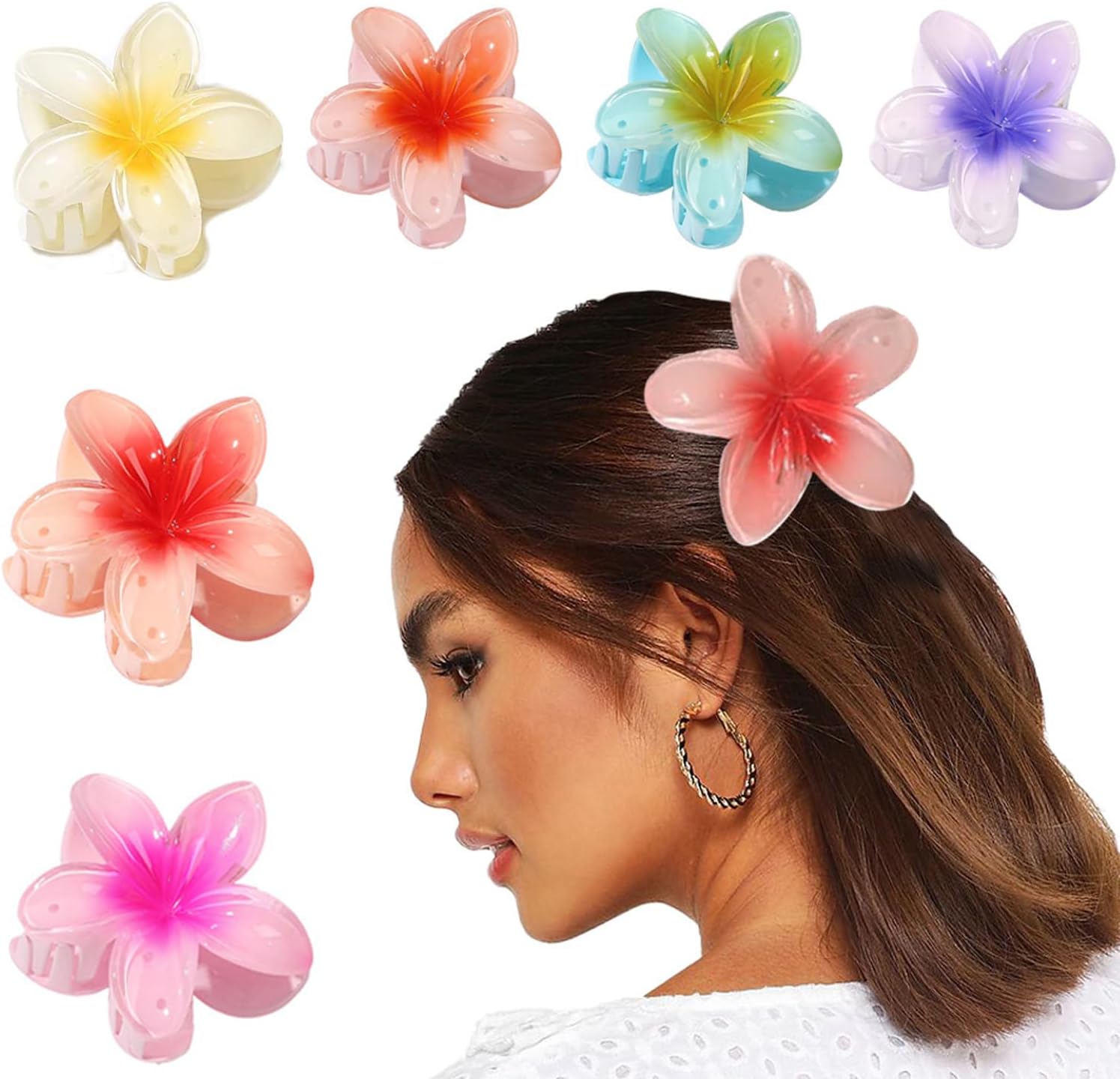 Flower Hair Clip, Nonslip Flower Claw Clips Strong Hold Hawaiian Claw ...