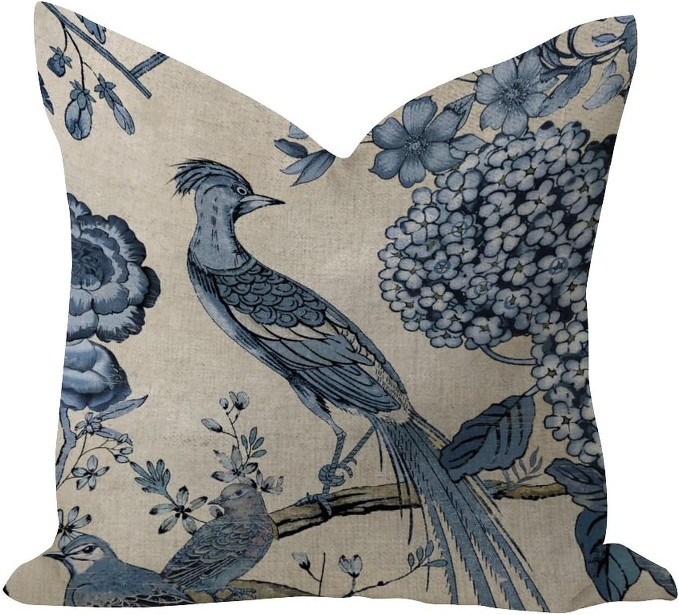 Amazon.com: Rustic Throw Pillow Covers 20x20in Blue Chinoiserie Bird ...