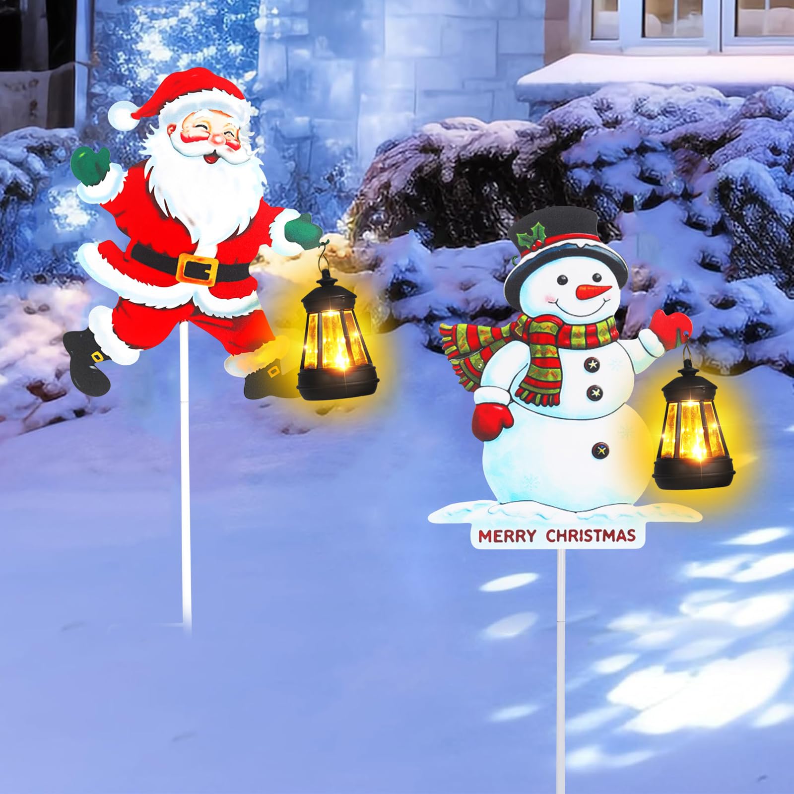 Amazon.com : 2 Pack Solar Christmas Garden Stake Lights Outdoor Metal ...