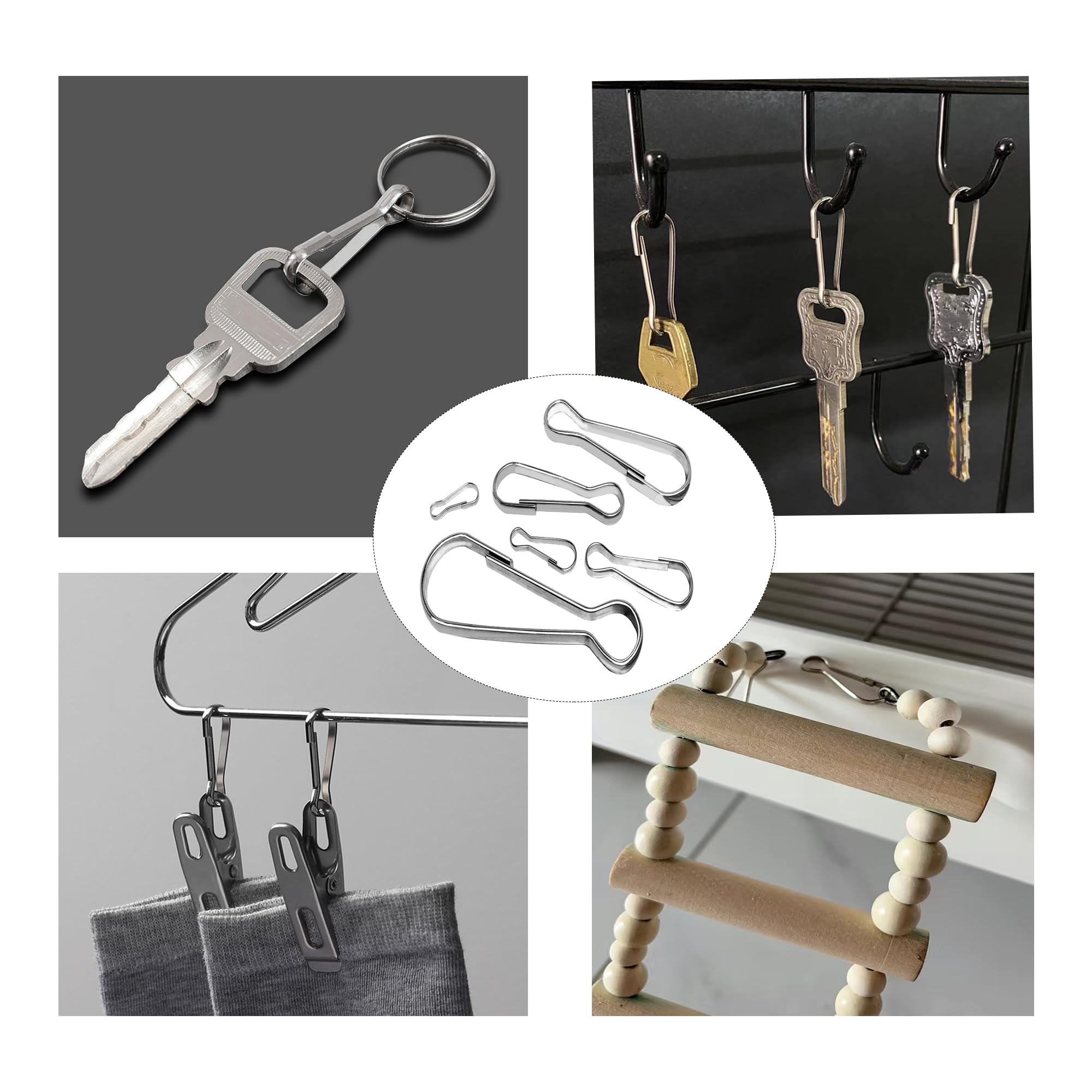 Snapklik.com : 60 Pcs Stainless Steel Small Spring Hooks 1.25inch/32mm ...