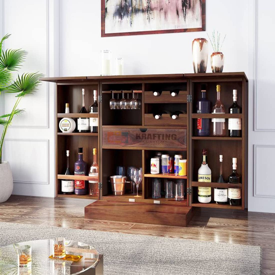PRIYANKA HOME FURNITURE™ Sheesham Solid Wooden Bar Cabinet Home with ...