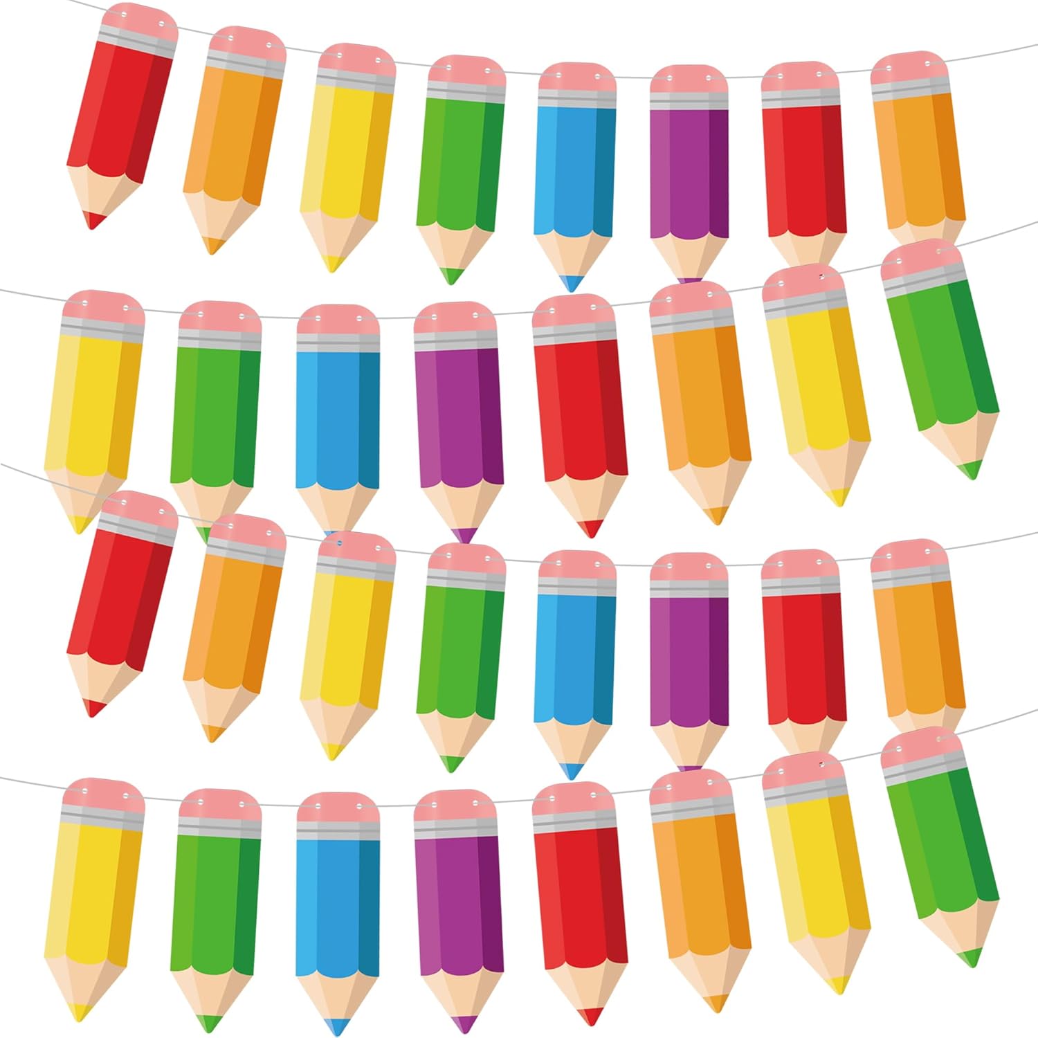 Amazon.com: 60 Pcs Back to School Pencil Banner Colorful Pencil Hanging ...