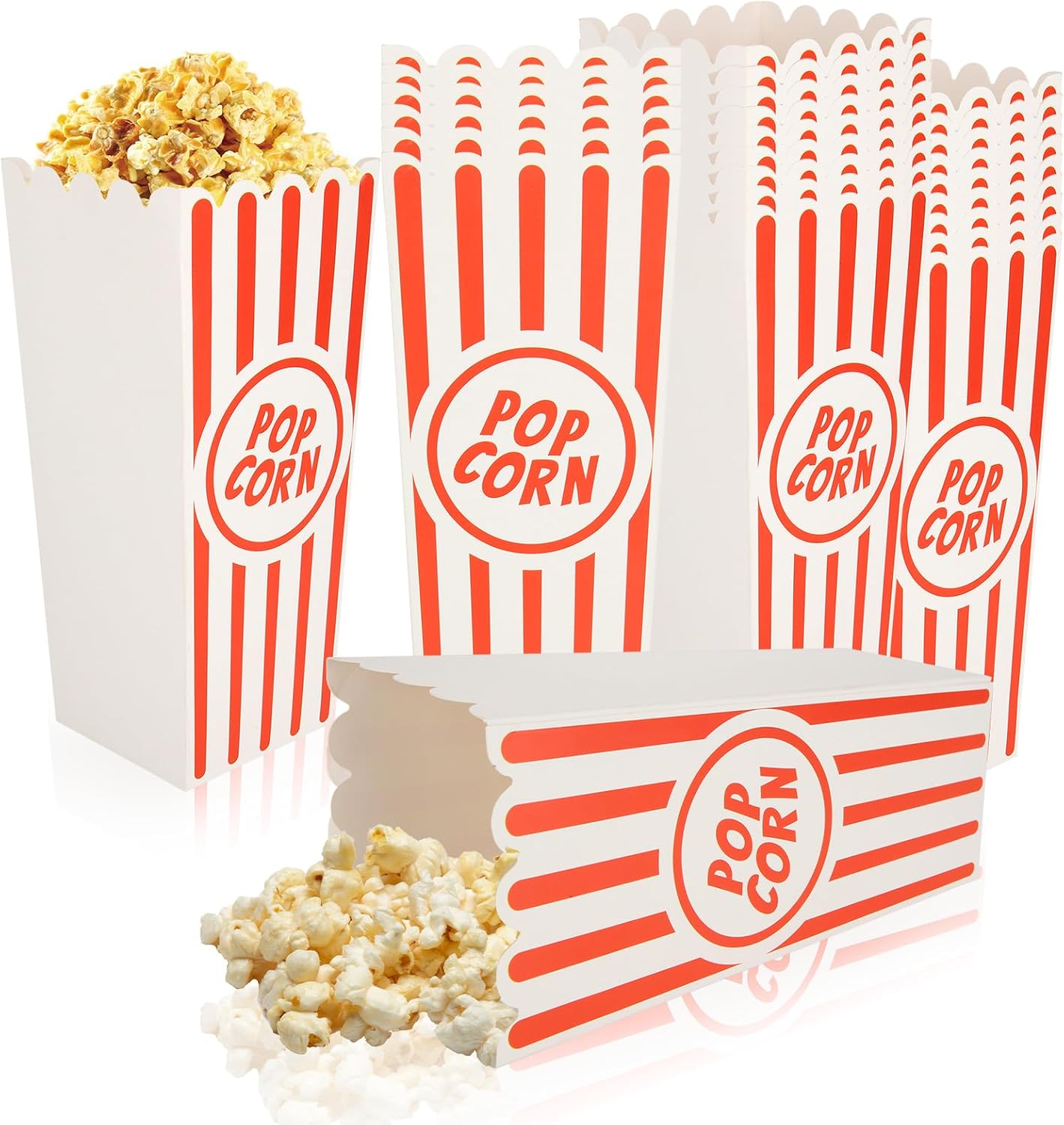 DAJAVE 100 Pcs Popcorn Boxes Large Popcorn Tubs Red and White Stripes ...