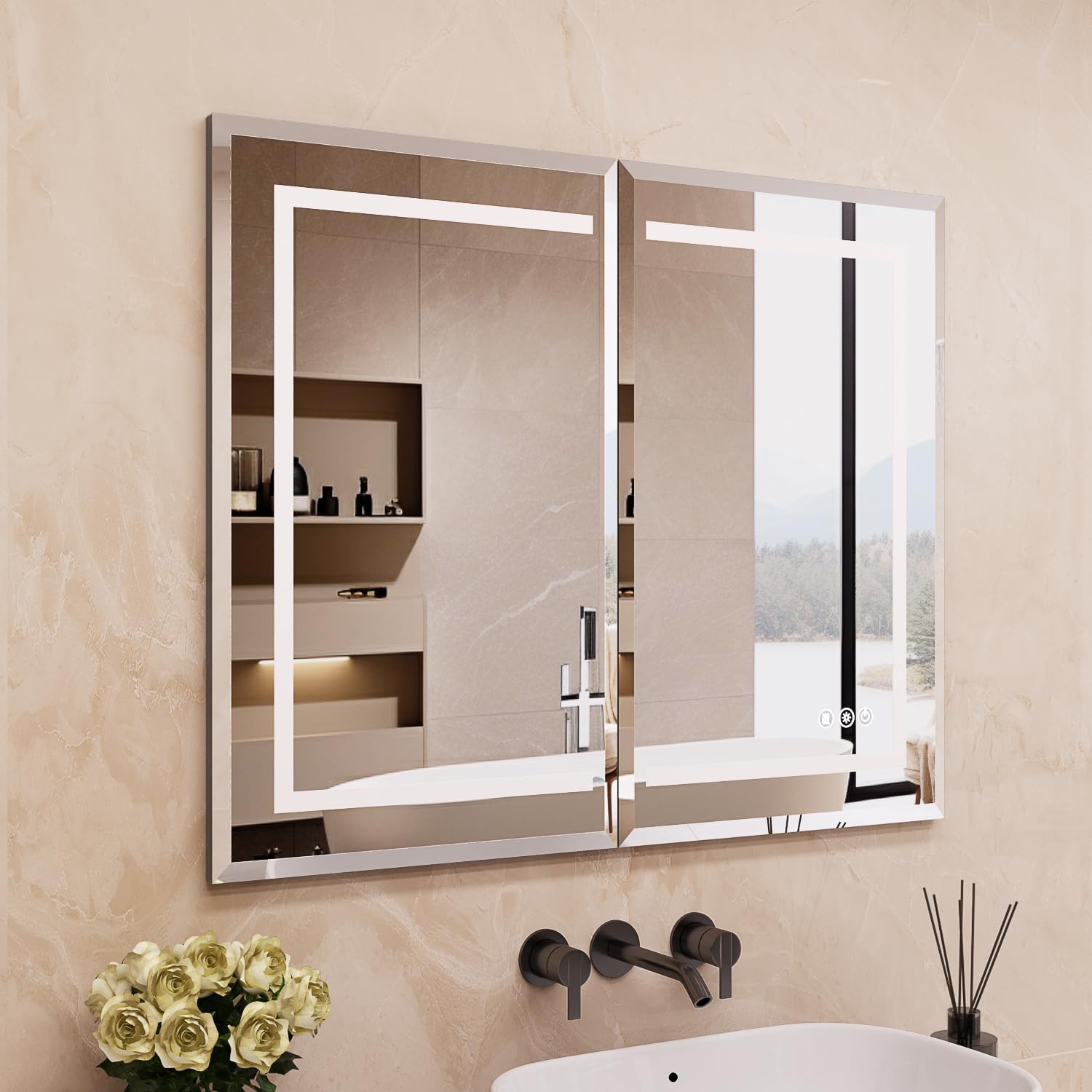 Amazon.com: YUEPUIIHUI 36X30 Inch Black Lighted Medicine Cabinet with ...