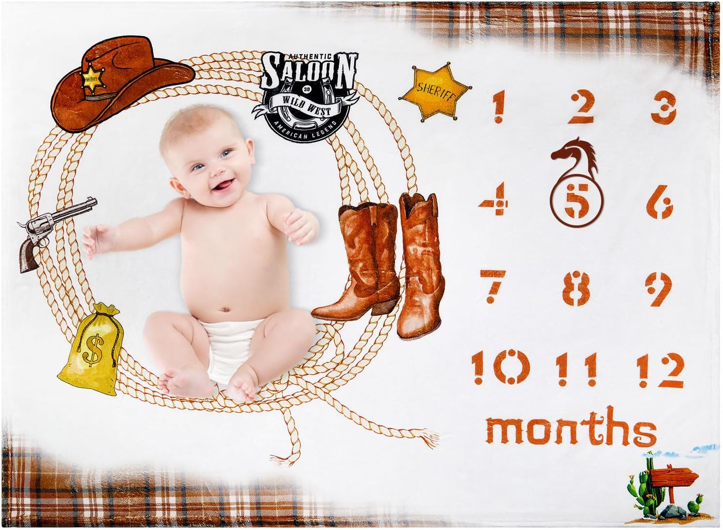 Amazon.com: Cowboy Baby Milestone Blanket For Boys Personalized Baby ...