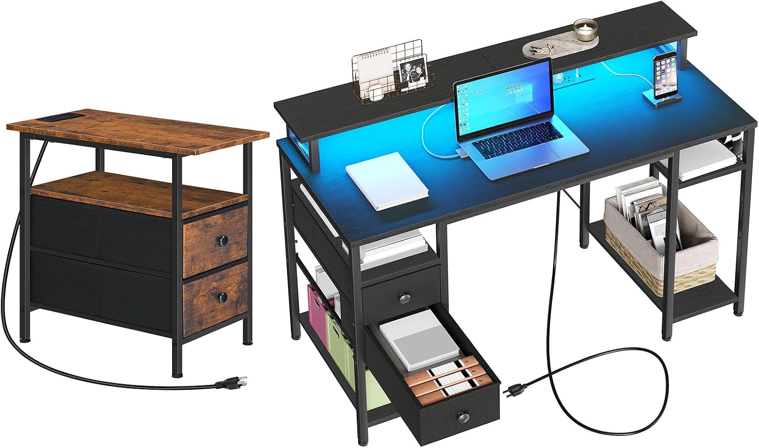 Amazon.com: HOOBRO End Table and 47 inch Computer Desk Bundle, Narrow ...