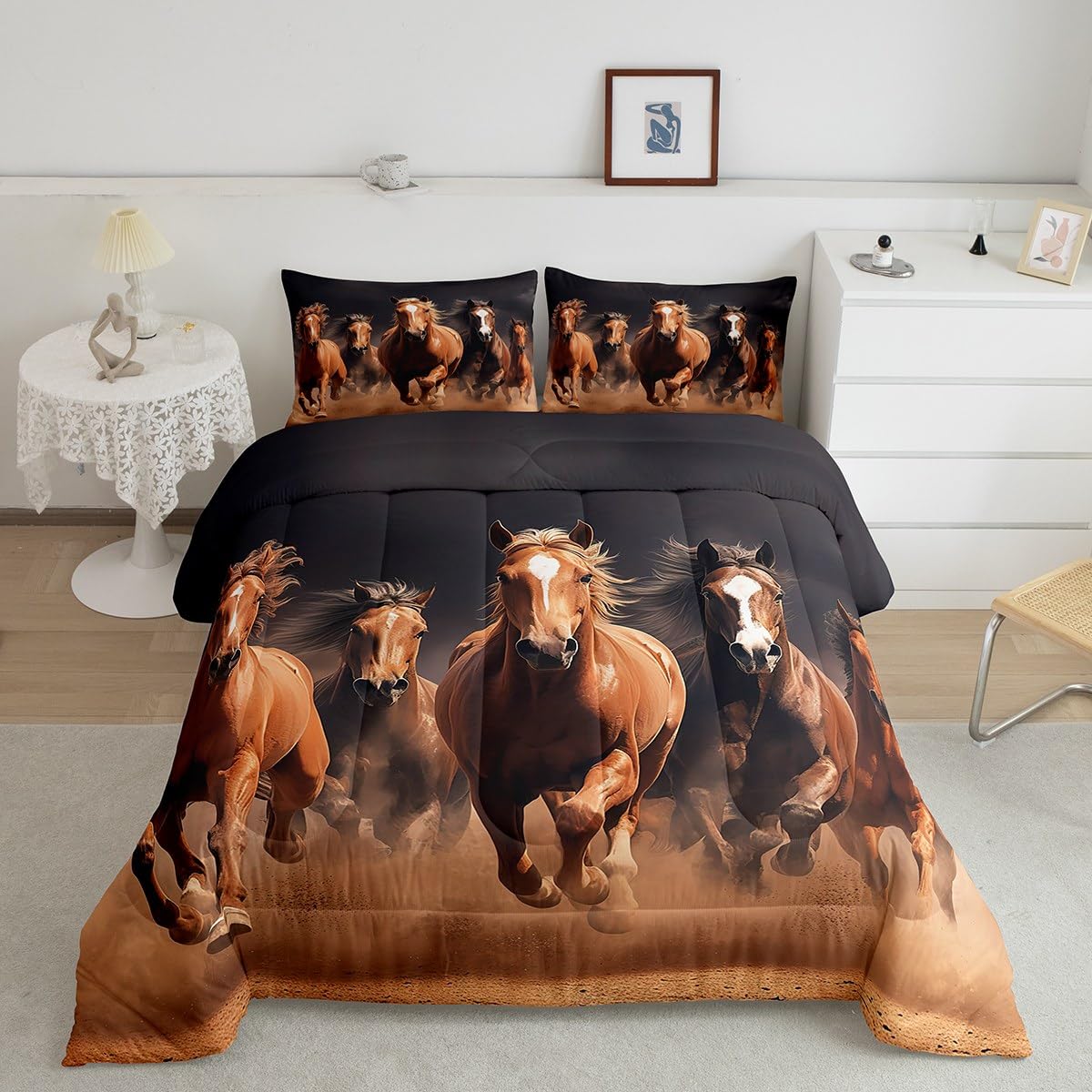 Amazon.com: Feelyou Kids Boys Girls Horse Comforter King, Brown Horse ...