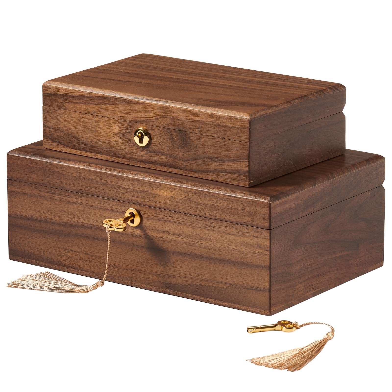 Amazon.com: VinneGenzz Walnut Storage Boxes with Locking Lid Set of 2 ...