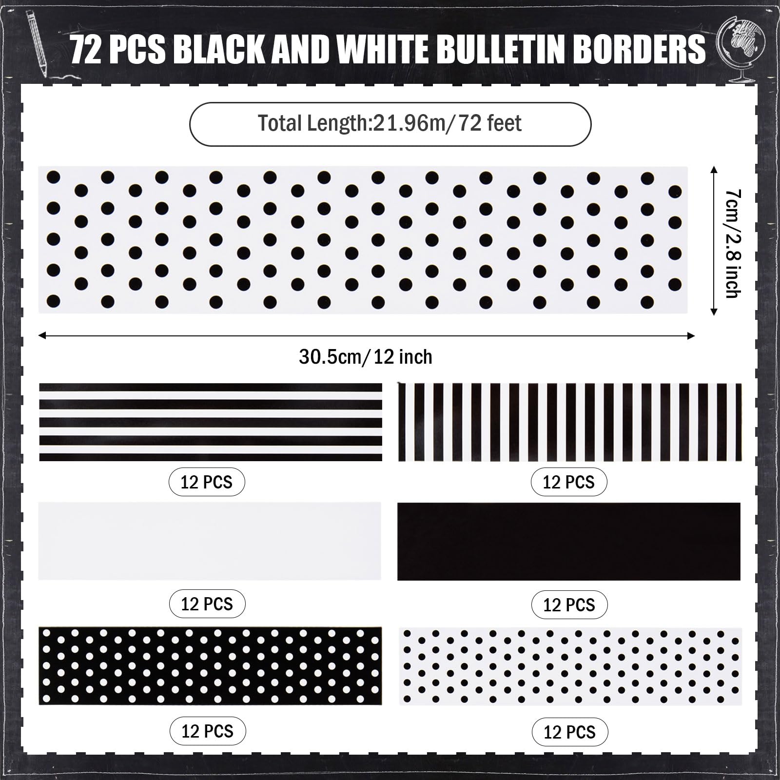 Snapklik.com : AWIZOM 72 Feet Black And White Bulletin Board Borders ...