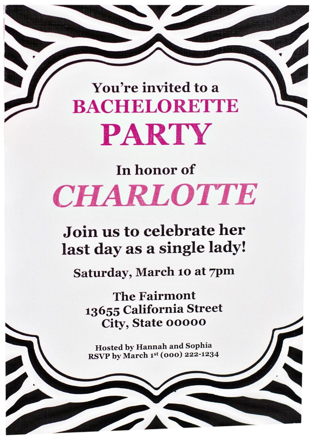 Bella Cupcake Couture 10-Pack Invitations, 5 by 7-Inch, Zebra Black and ...