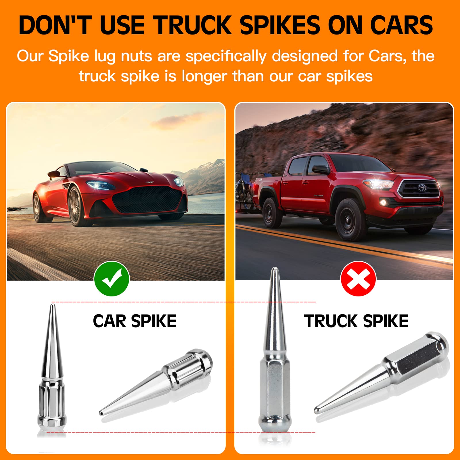 Snapklik.com : DYNOFIT 12mmx15 Wheel Spike Lug Nuts, 20 X M12x15 Lug ...