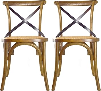Amazon.com - 2xhome Wooden X Back Dining Chair | Woven Rattan Seat with ...