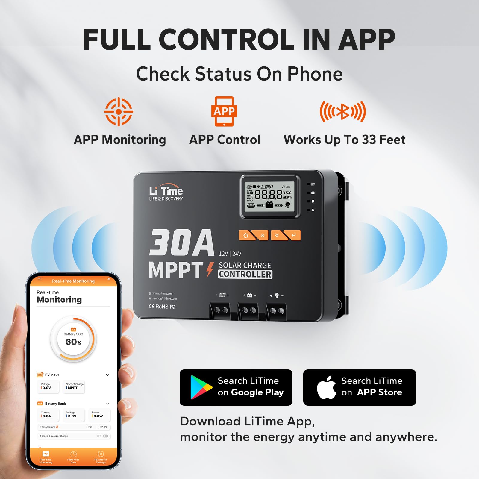 Snapklik.com : LiTime 30 Amp MPPT 12V/24V/Auto DC Input Solar Charge ...