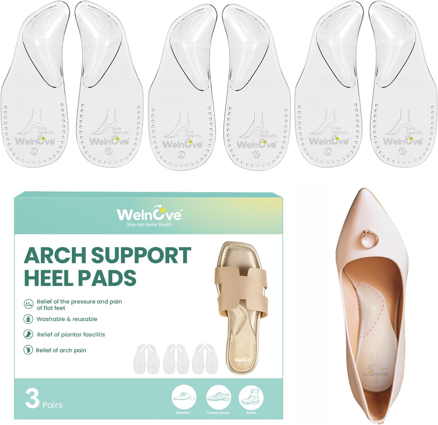 Amazon.com: Welnove Arch Support Inserts for Plantar Fasciitis - Self ...