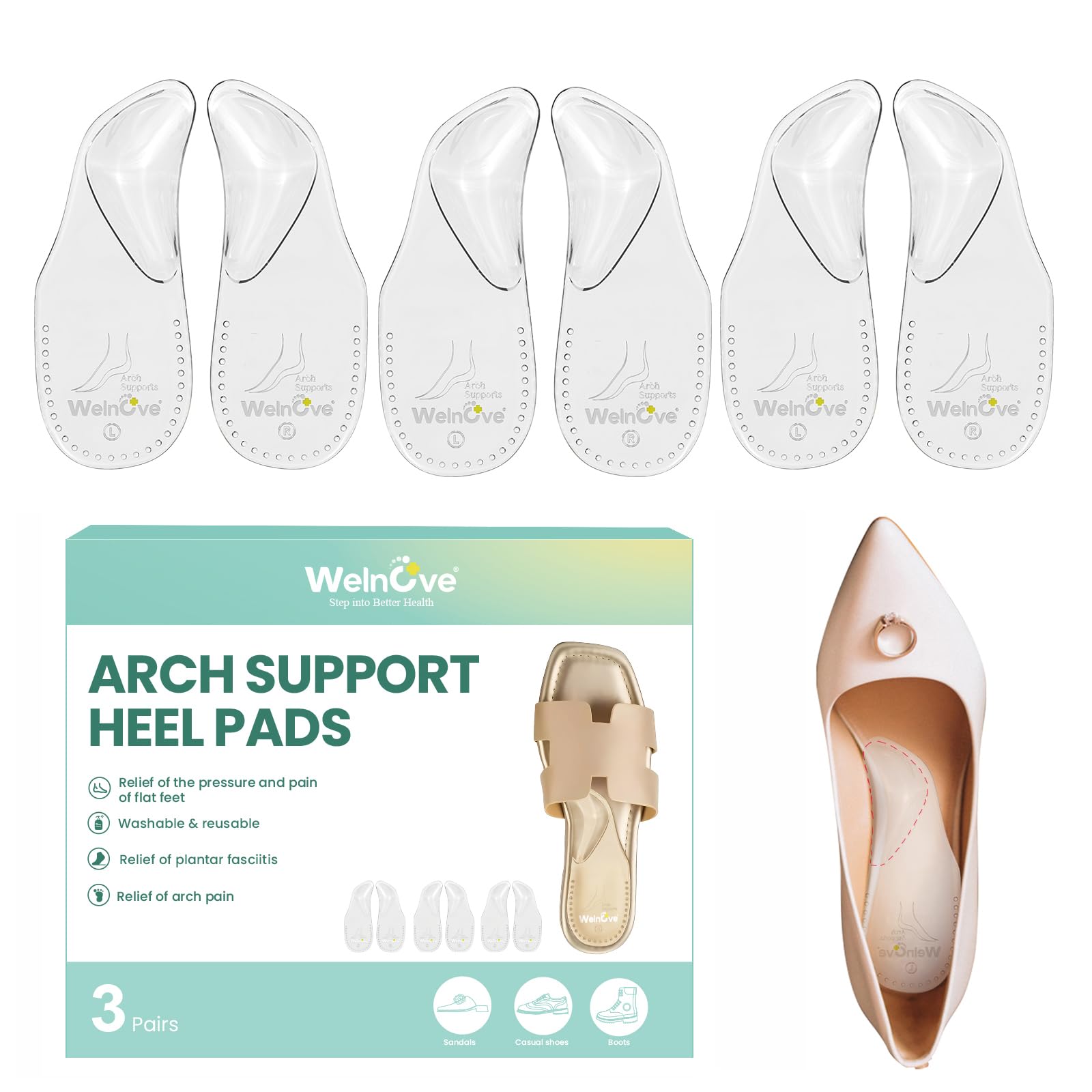 Amazon.com: Welnove Arch Support Inserts for Plantar Fasciitis - Self ...