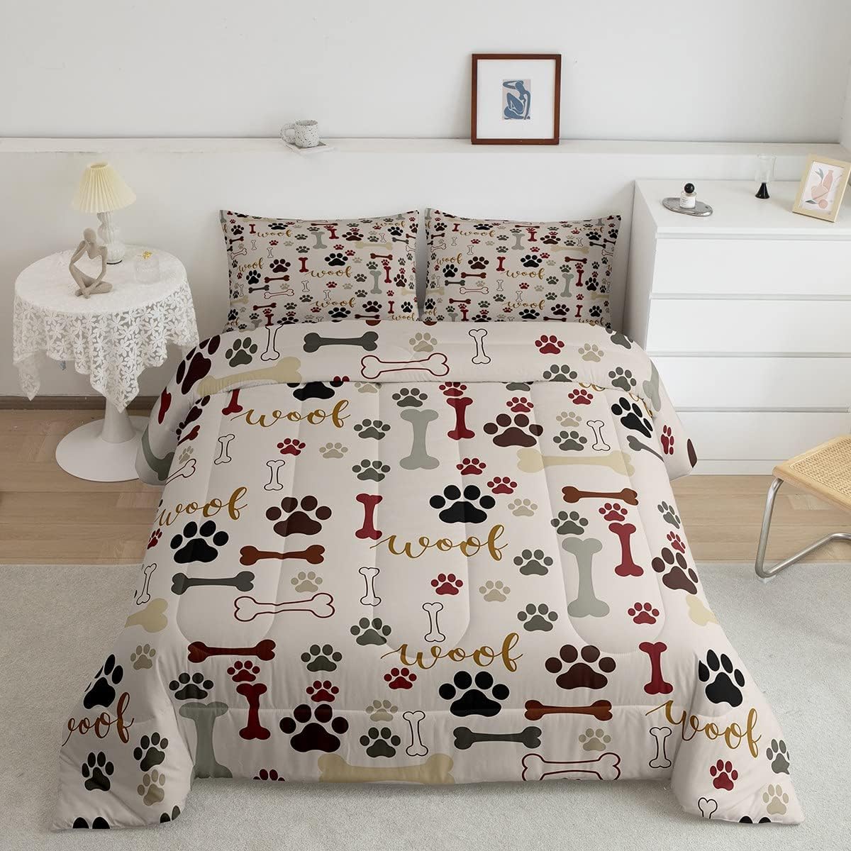 Amazon.com: Homewish Dog Paw Print Comforter Set King Size,Bone Pattern ...