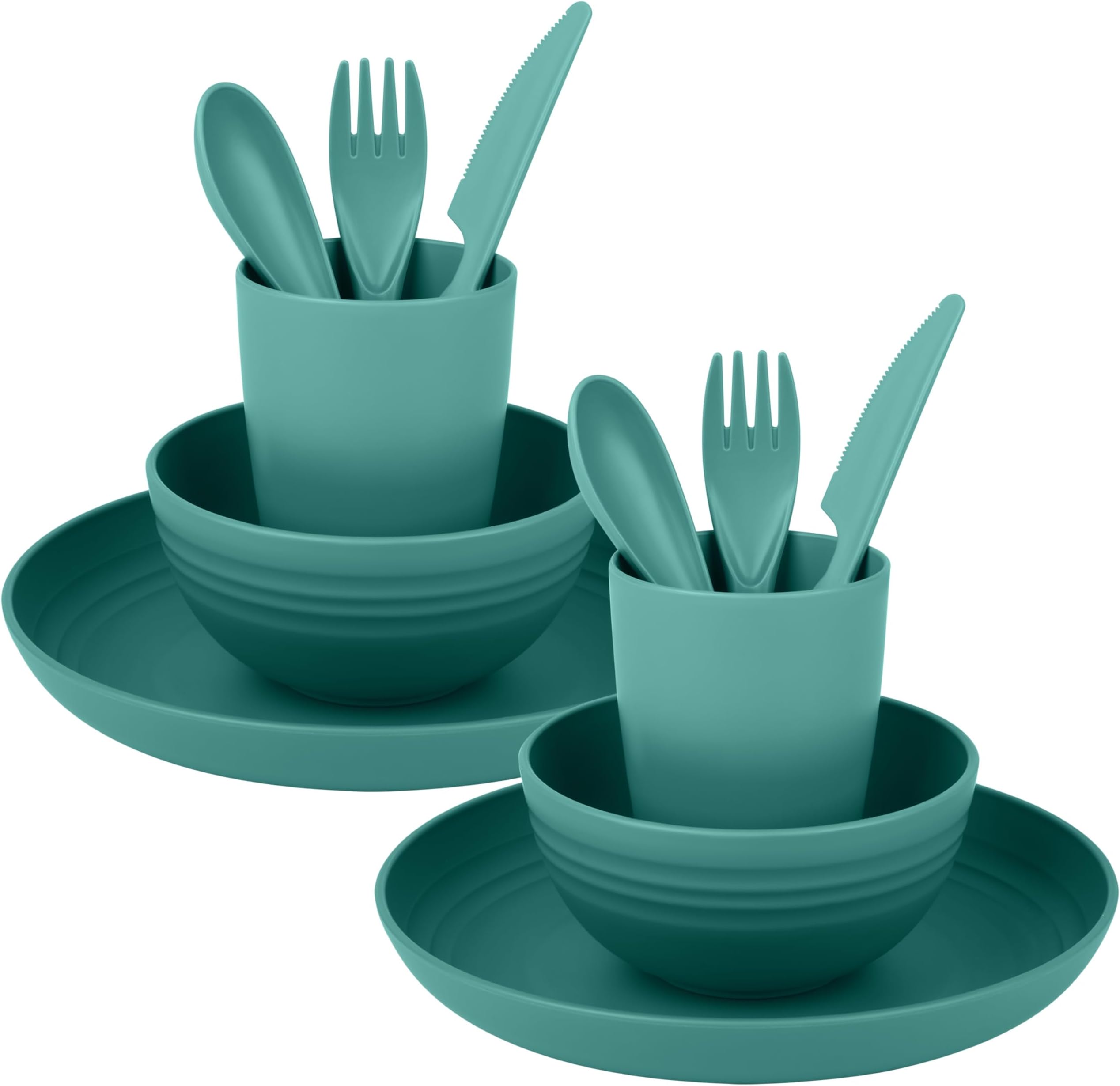 Harfield Pastel Blue Camping Dining Tableware Set - Plate, Bowl, Beaker ...
