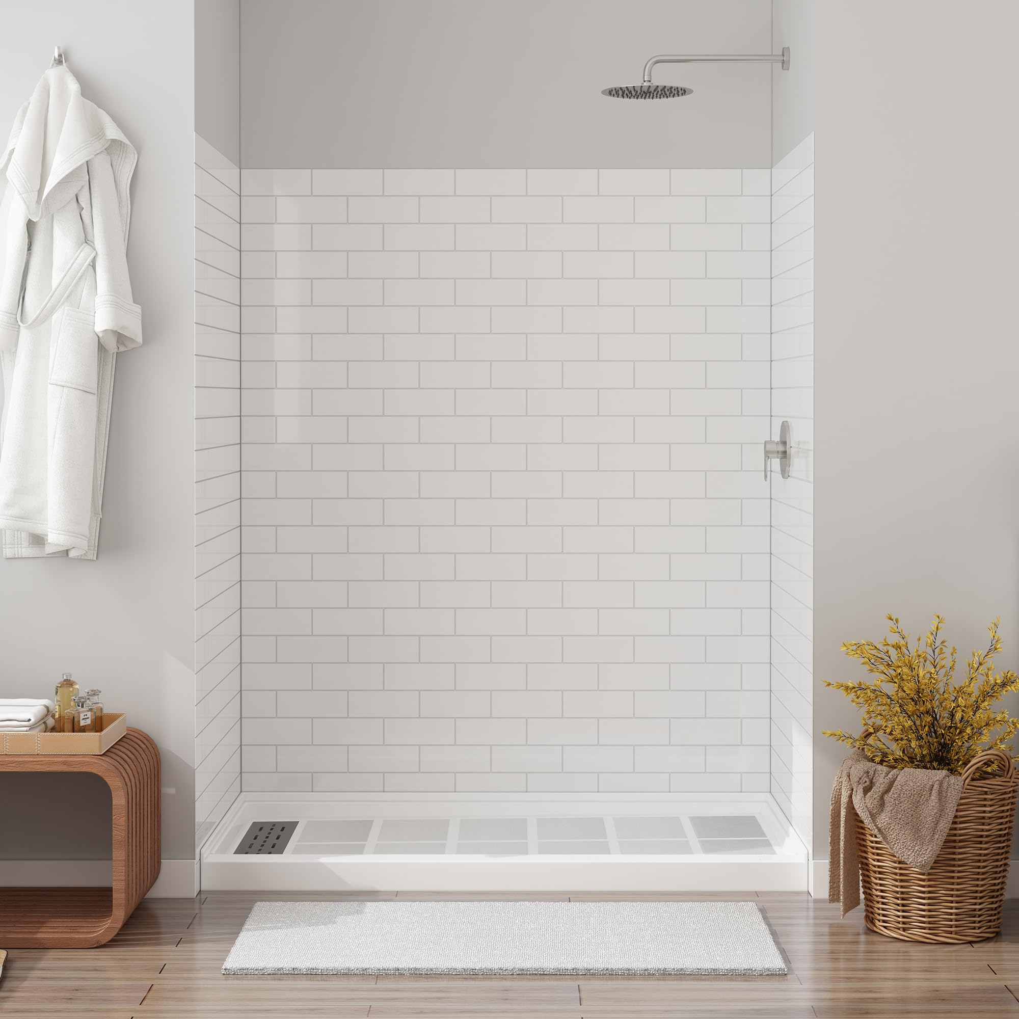 CASAINC Shower Wall Panels, Solid Surface Shower Surround Kit, 3-Piece ...