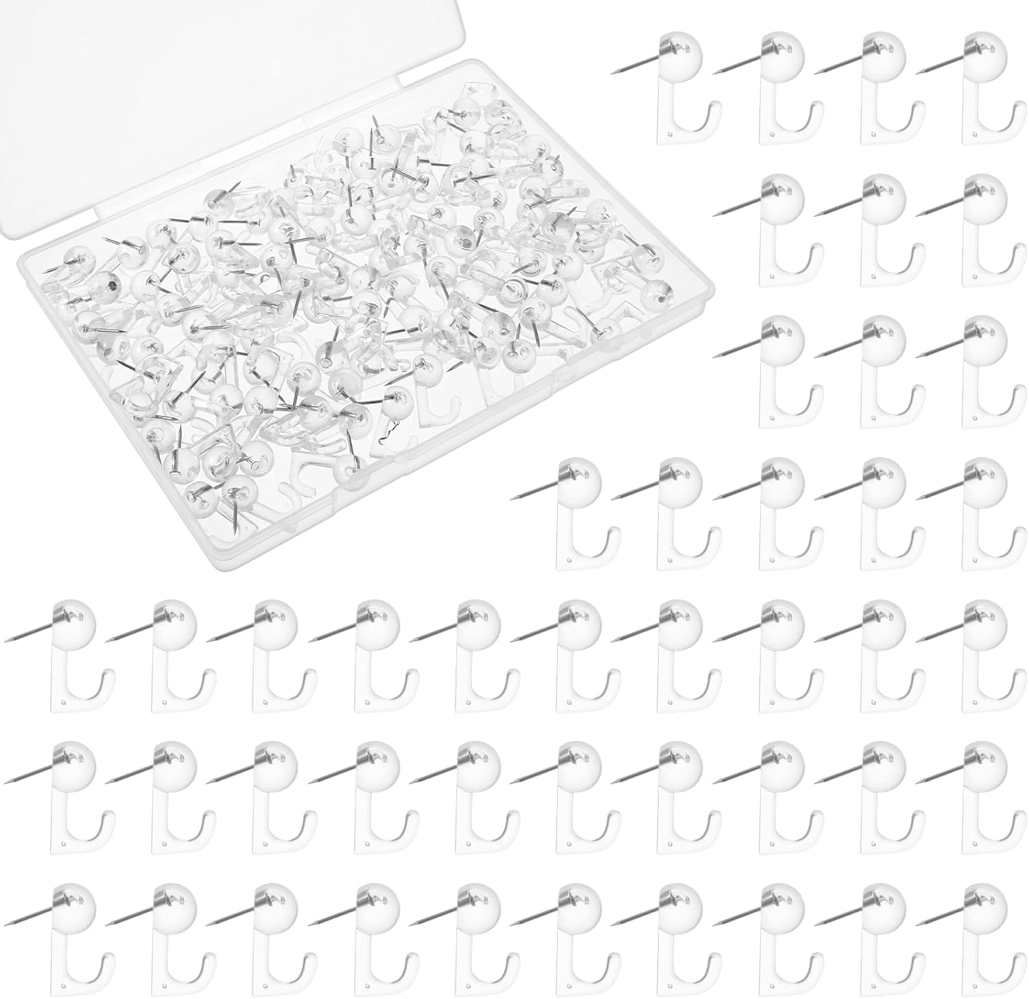 Amazon.com: 100 PCS Push Pin Hooks Plastic Heads Pin Tacks Clear Wall ...
