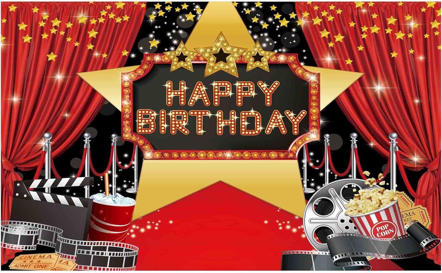 Amazon.com : Funnytree Movie Night Happy Birthday Backdrop Red Carpet ...