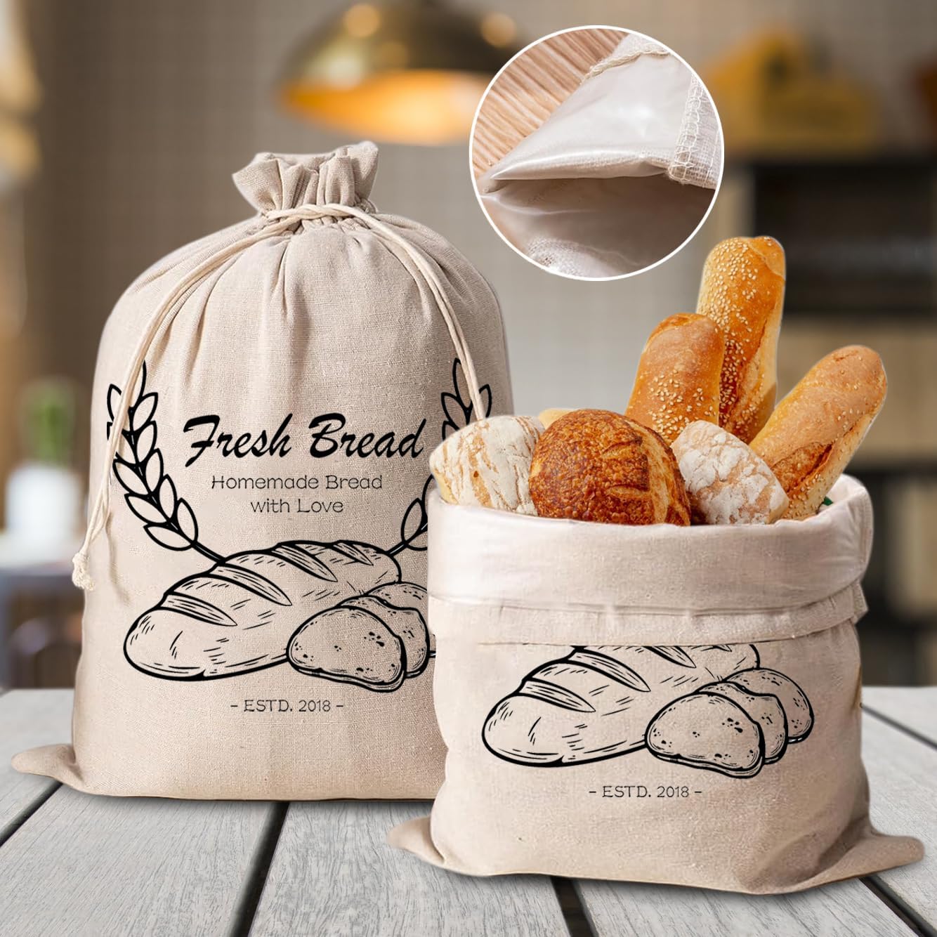 Amazon.com: Linen Bread Bags for Homemade Bread, Fermentation Bread ...