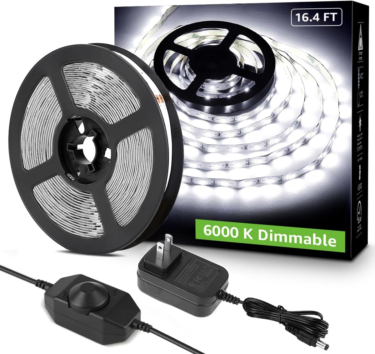 Amazon.com: Velain 12V LED Strip Light Daylight White,16.4ft Waterproof ...