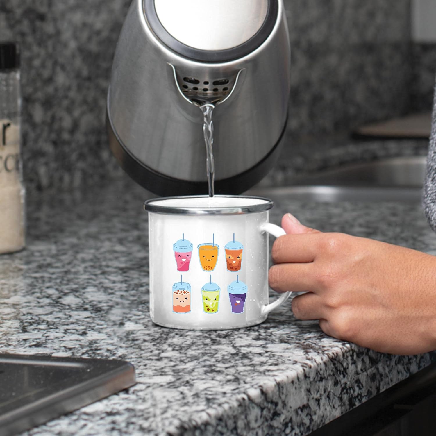 Boba Tapioca Pearls Bubble Tea Drink Tea Based 12oz Enamel Silver Mug ...