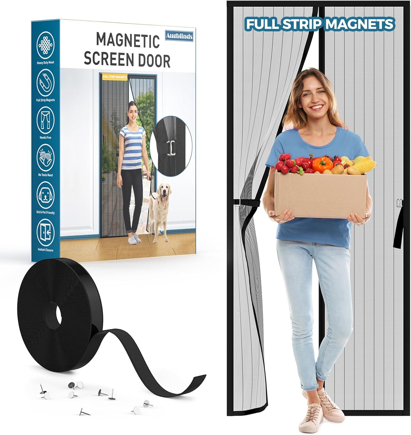 Augblinds Magnetic Screen Door Full Strip Magnets Fit Door Size 48 x 80 ...