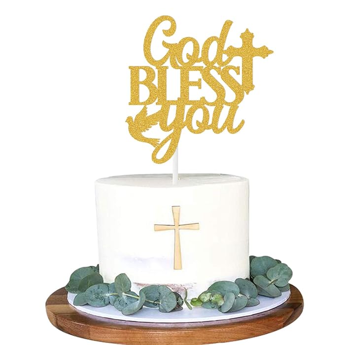 Buy Yvokii Cross Baptism Cake Topper God Bless You Birthday Christening ...
