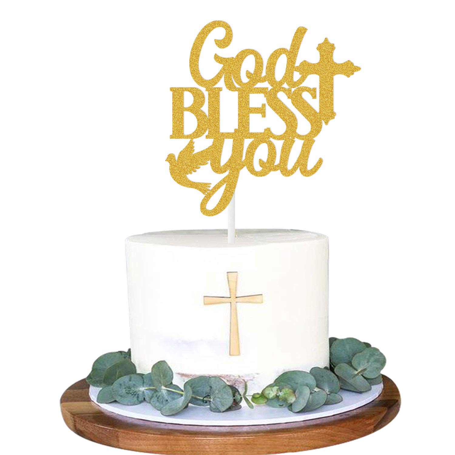 Yvokii Cross Baptism Cake Topper God Bless You Birthday Christening ...