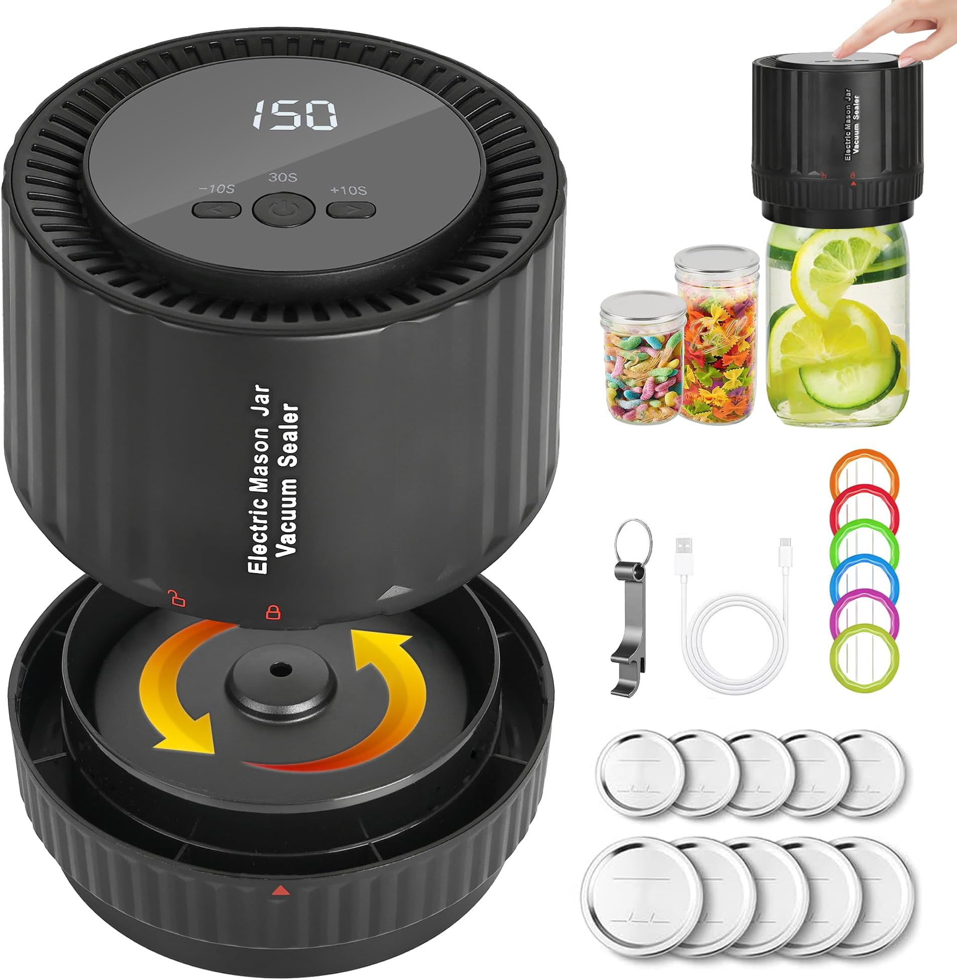 Amazon.com: Upgraded Fully Automatic Electric Mason Jar Vacuum Sealer Kit for Wide & Regular ...