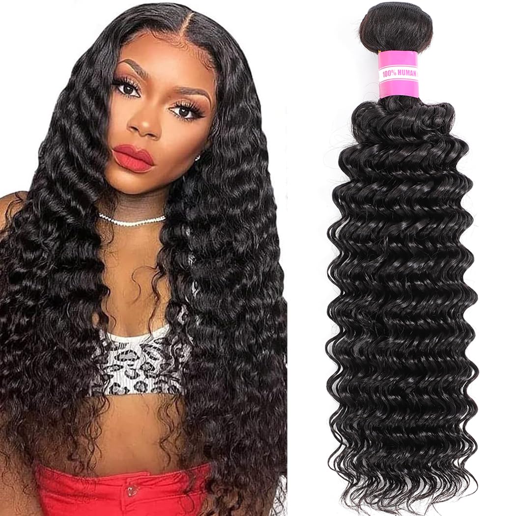 Amazon.com : HNTL Deep Wave Bundles Human Hair 1 Bundle 12A Brazilian ...