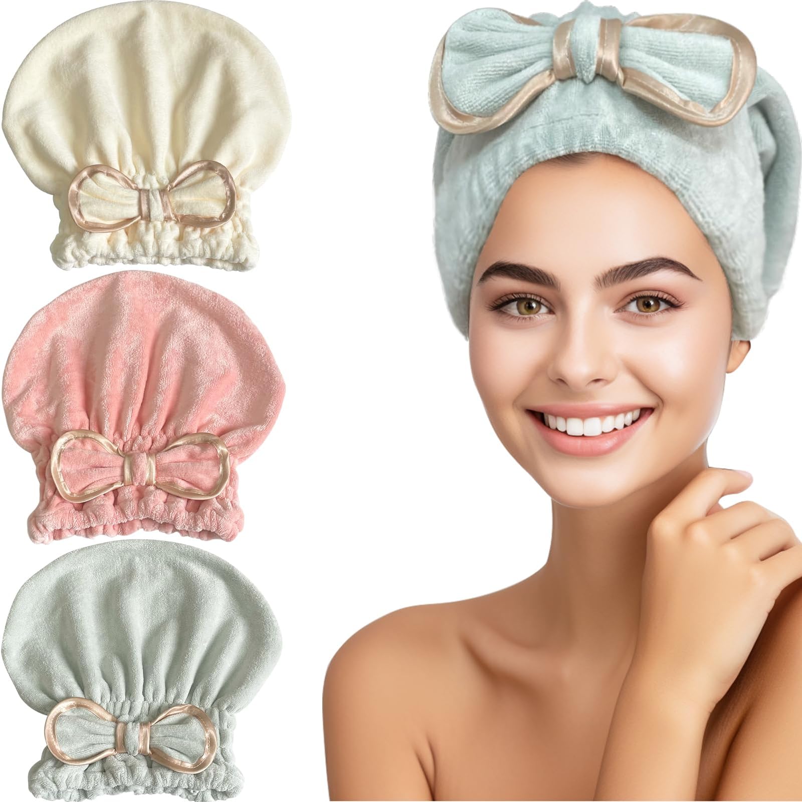 Amazon.com: MAYOUTH Microfiber Hair Drying Towels Head wrap with Bow ...