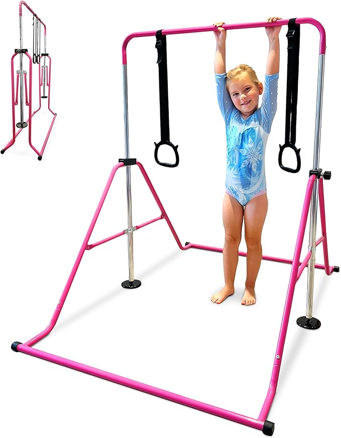 Eliteway Kids Gymnastics Bar Set - Adjustable Height Folding Horizontal ...