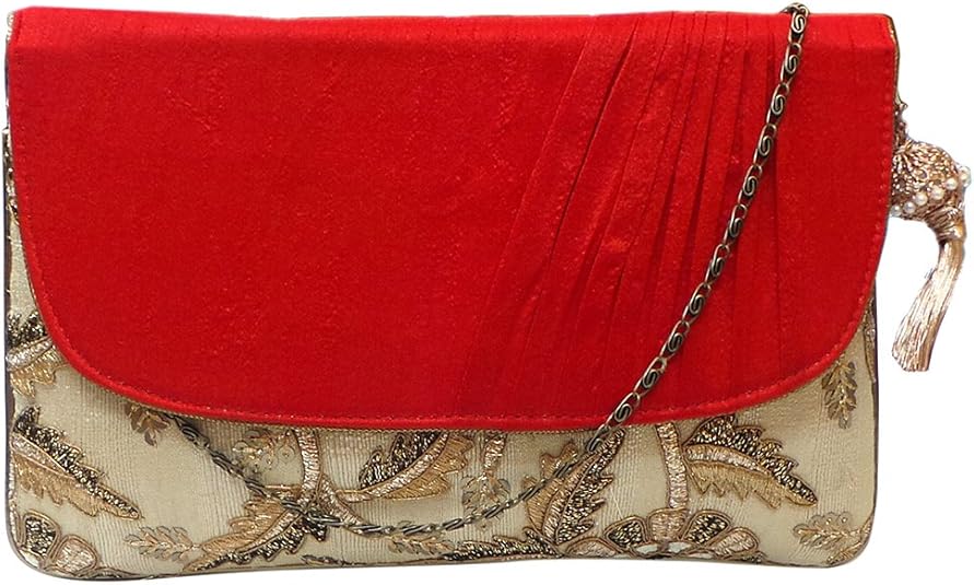 Bhamini Red Side Pleated Elegant Clutch: Handbags: Amazon.com