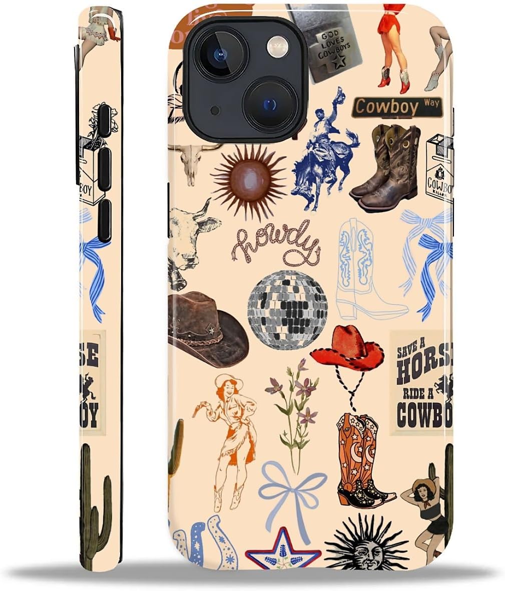 Amazon.com: iPhone 13 Pink Western Boho Rodeo Cowgirl Horse Bull Riding ...