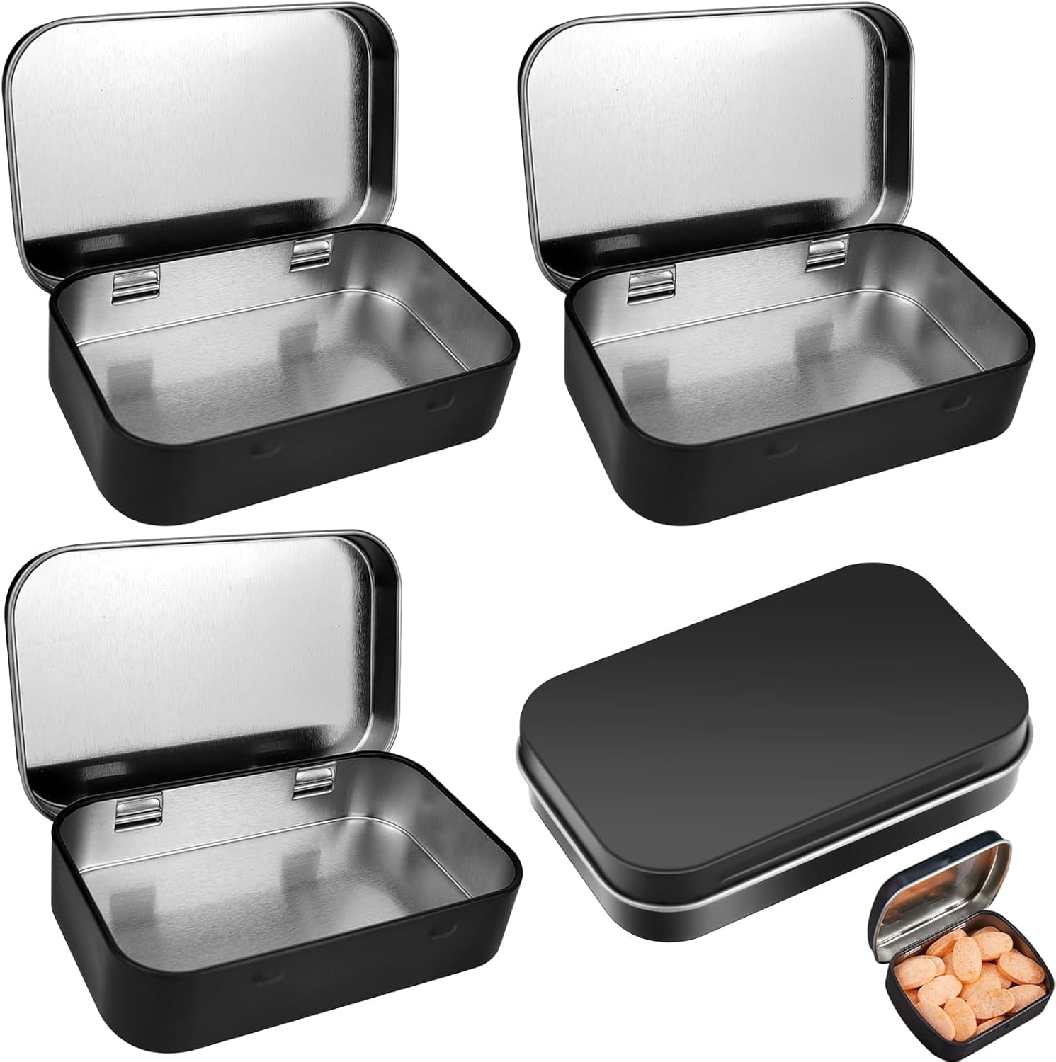 Babbblisio 4 Pieces Metal Rectangular Tin Cans Tins Containers Black ...