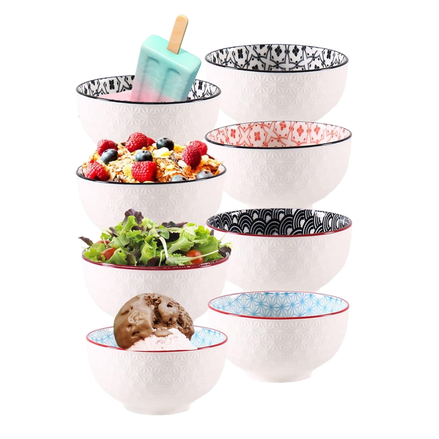 Amazon.com: PACIFICA 10oz Ice Cream Bowls - Set of 8, Unique Embossed ...