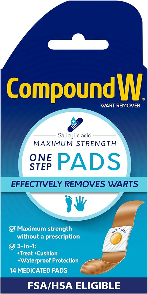Compound W One Step Pads | Salicylic Acid Wart Remover | 14 Count (Pack ...