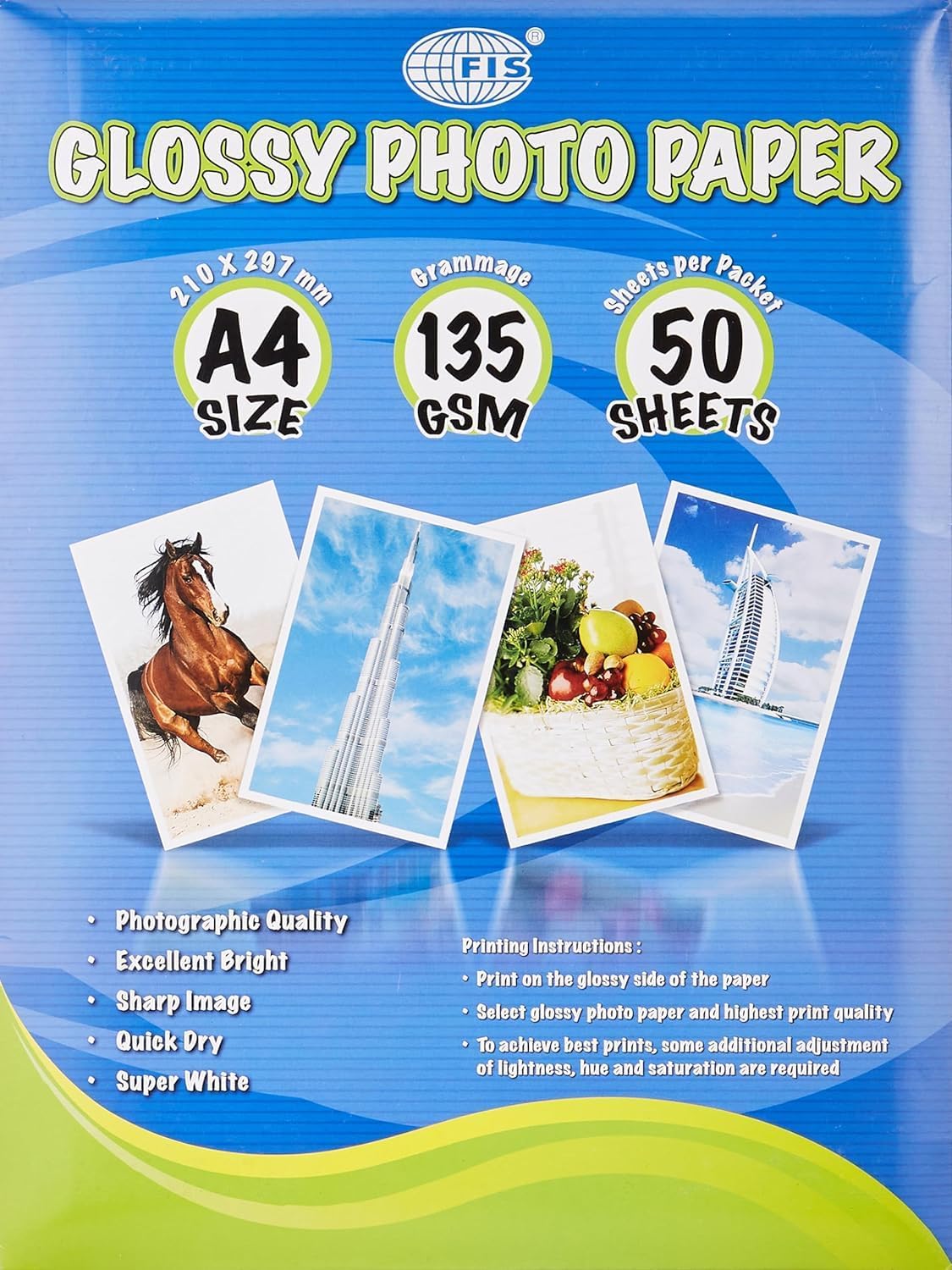 FIS 50 Sheets Glossy Photo Paper, 210 mm x 207 mm Size: Buy Online at ...