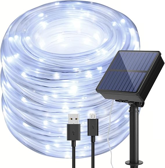 IMAGE 8 Modes Solar Rope Lights Outdoor String Lights 78.7Foot 20M ...